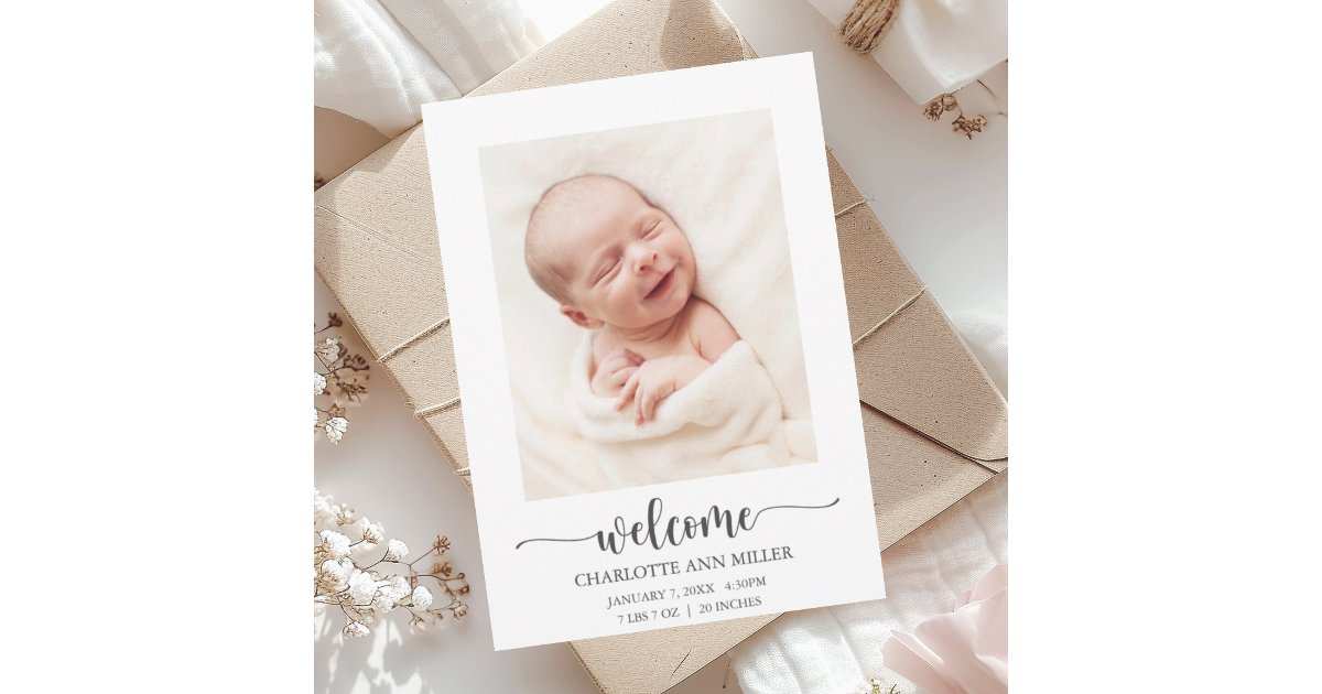 Welcome Baby Birth Announcement Photo Card | Zazzle