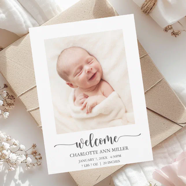 Welcome Baby Birth Announcement Photo Card | Zazzle