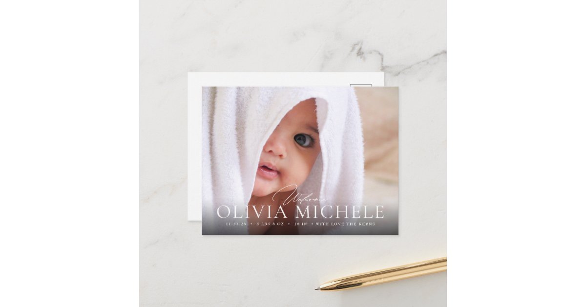 Welcome Baby Birth Photo Announcement Postcard Gir | Zazzle