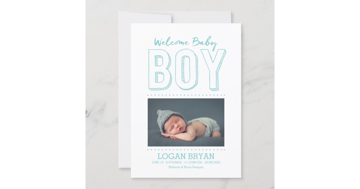 Welcome Baby Boy | Birth Announcement | Zazzle
