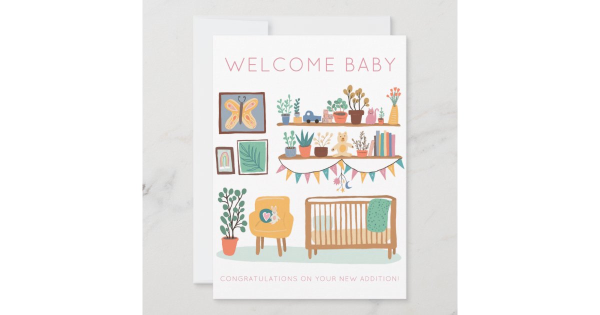 WELCOME BABY Cute Nursery Gender Neutral Congrats Card | Zazzle