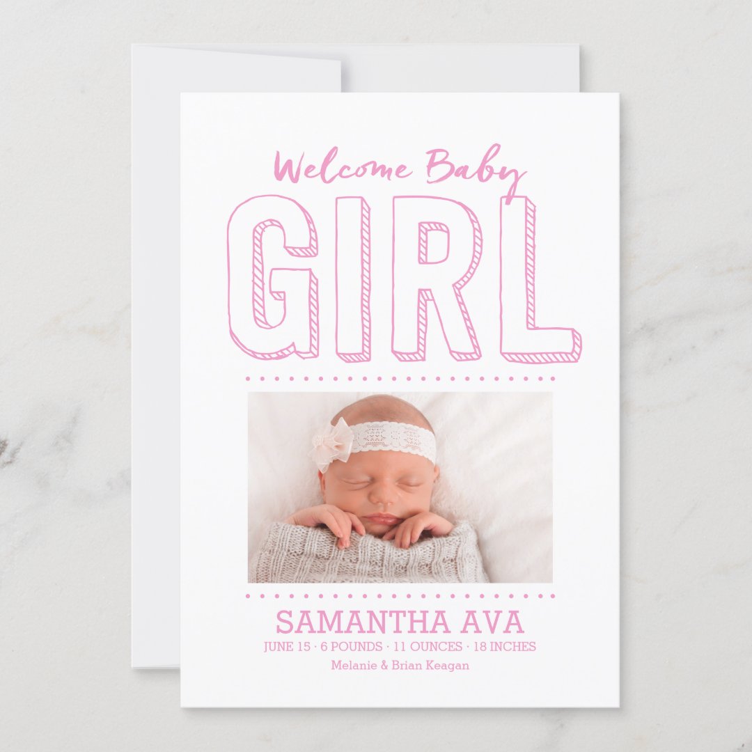 Welcome Baby Girl | Birth Announcement | Zazzle