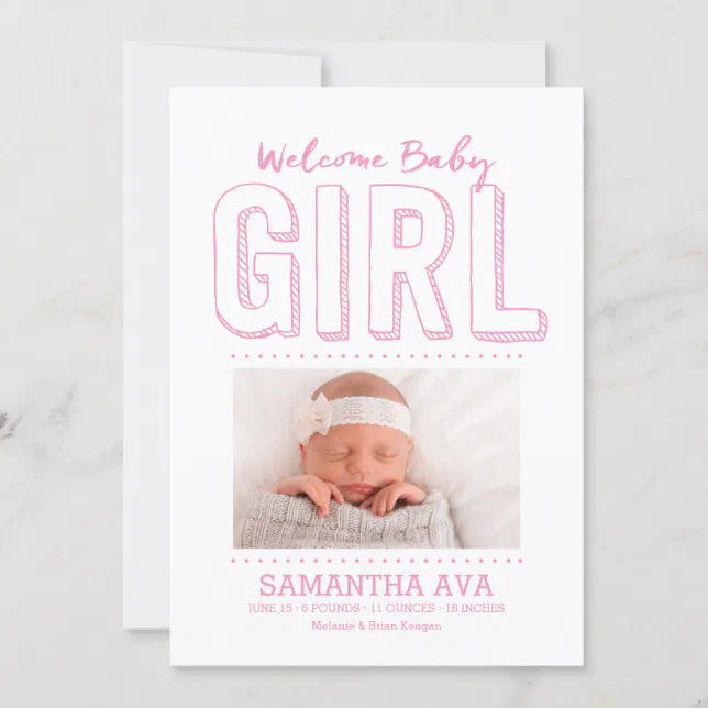 Welcome Baby Girl | Birth Announcement | Zazzle