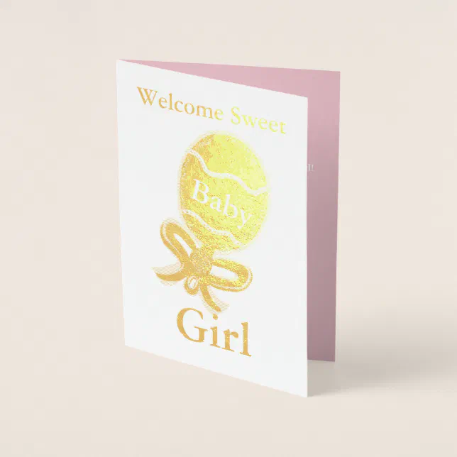 Welcome Baby Girl Gold Foil Greeting Card | Zazzle