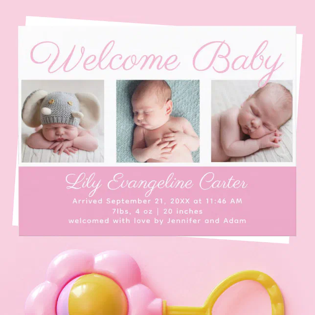 Welcome Baby Girl Newborn Photo Pretty Pink Postcard | Zazzle