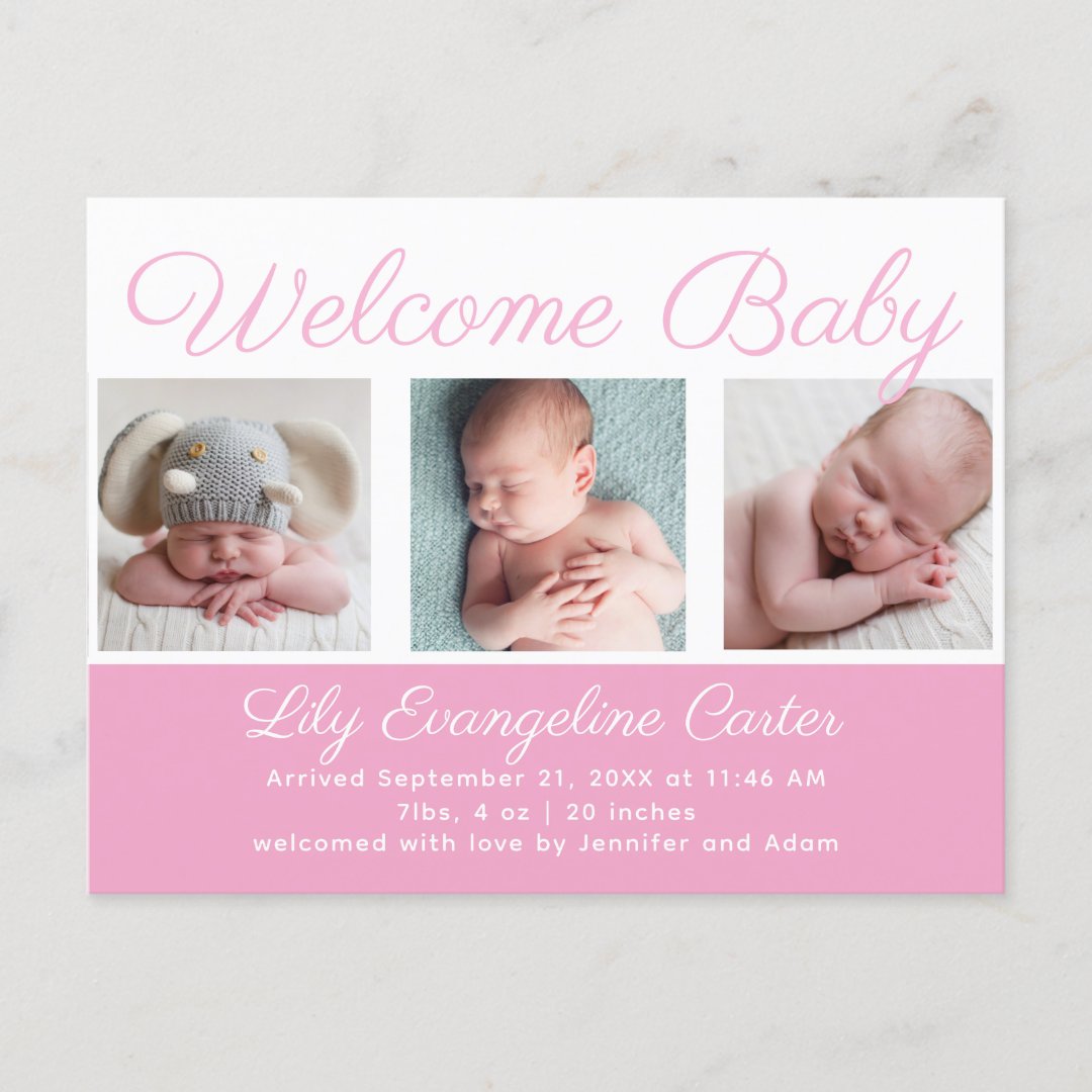 Welcome Baby Girl Newborn Photo Pretty Pink Postcard | Zazzle