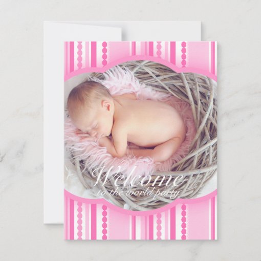Welcome baby girl pink party photo invitation card | Zazzle