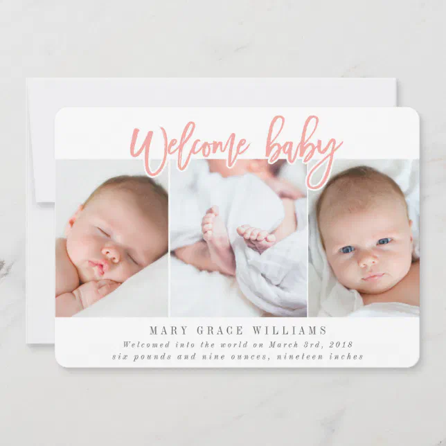 WELCOME BABY-PINK ANNOUNCEMENT | Zazzle
