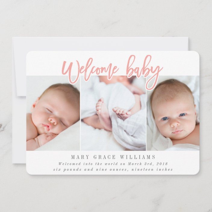 WELCOME BABY-PINK ANNOUNCEMENT | Zazzle.com