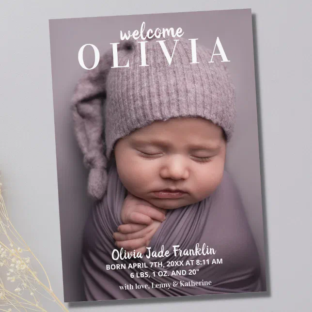 Welcome Baby Portrait Photo Birth Announcement | Zazzle