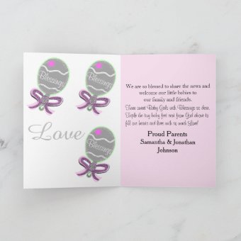 Welcome Baby Triplets Girls Birth Stats Photo Card | Zazzle