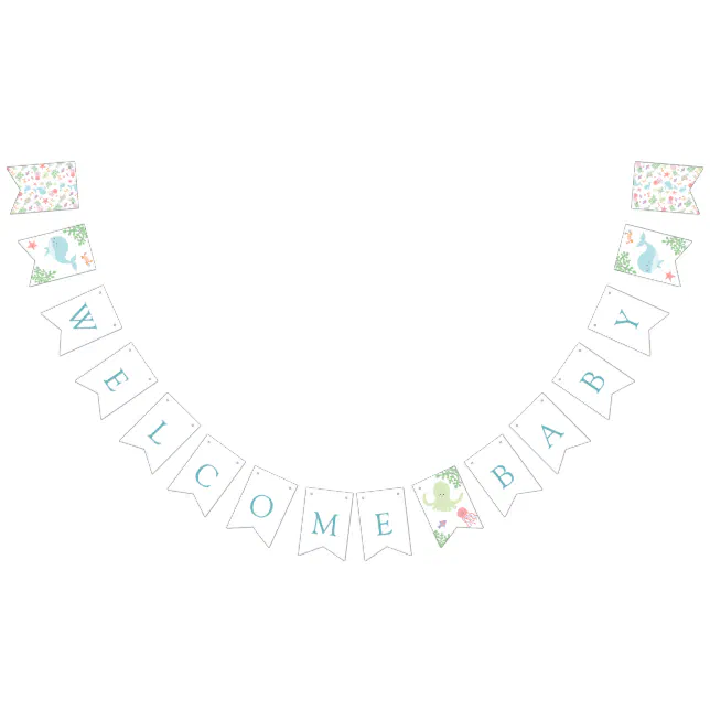 Welcome Baby Under the Sea Baby Shower pastel cute Bunting Flags | Zazzle