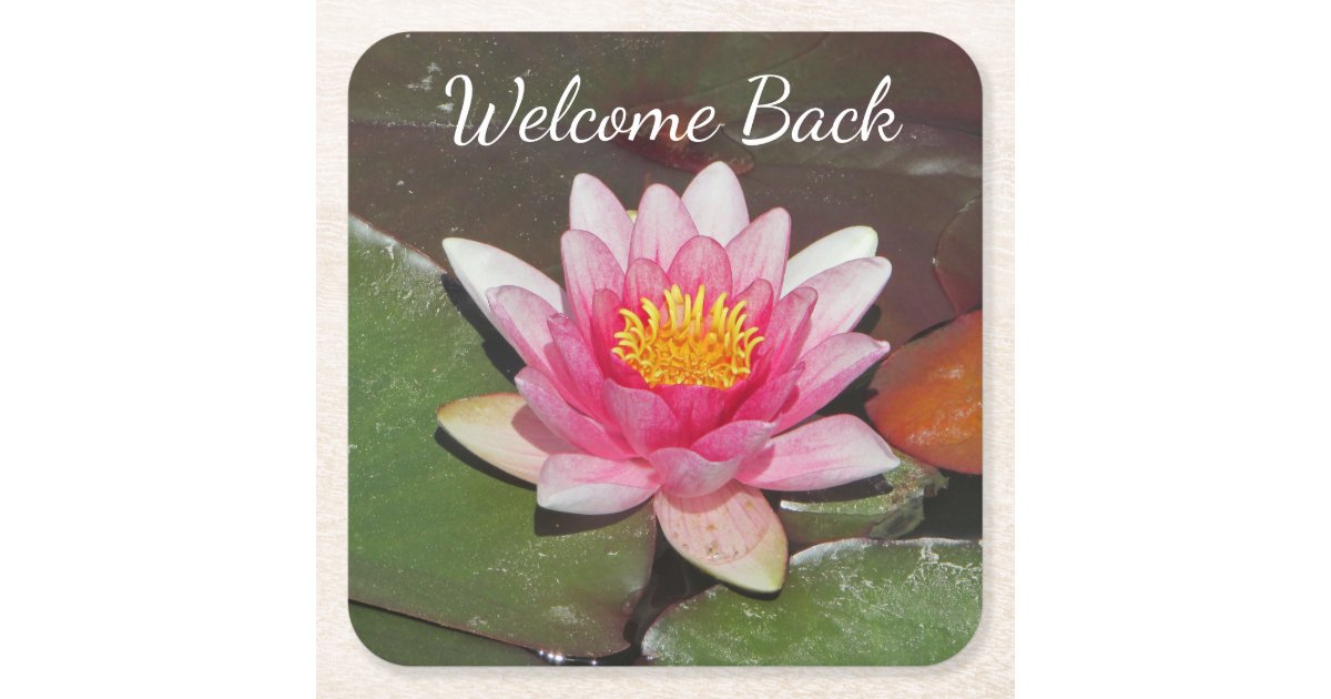 Welcome Back Employee Teacher Water Lily Flower Square Paper Coaster ...