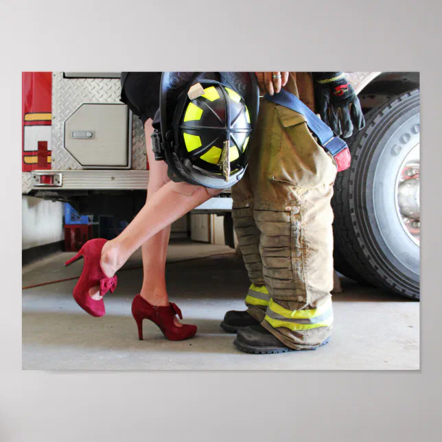 Welcome Back Firefighter Kiss A Fireman High Heels Poster | Zazzle