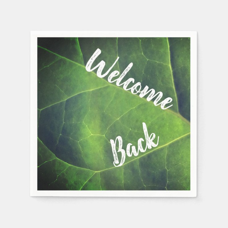 Welcome Back Green Leaf Photo Volunteer Employee Napkins | Zazzle
