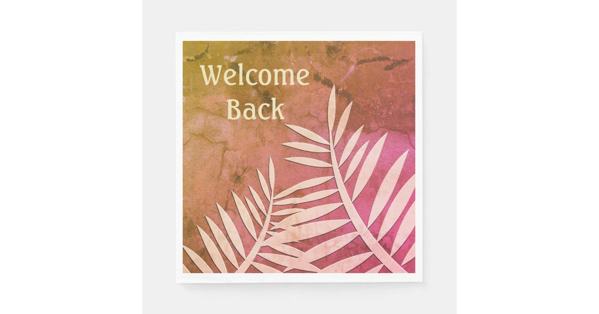 Welcome Back Pink Leaf Silhouette Pattern Marbled Napkins | Zazzle