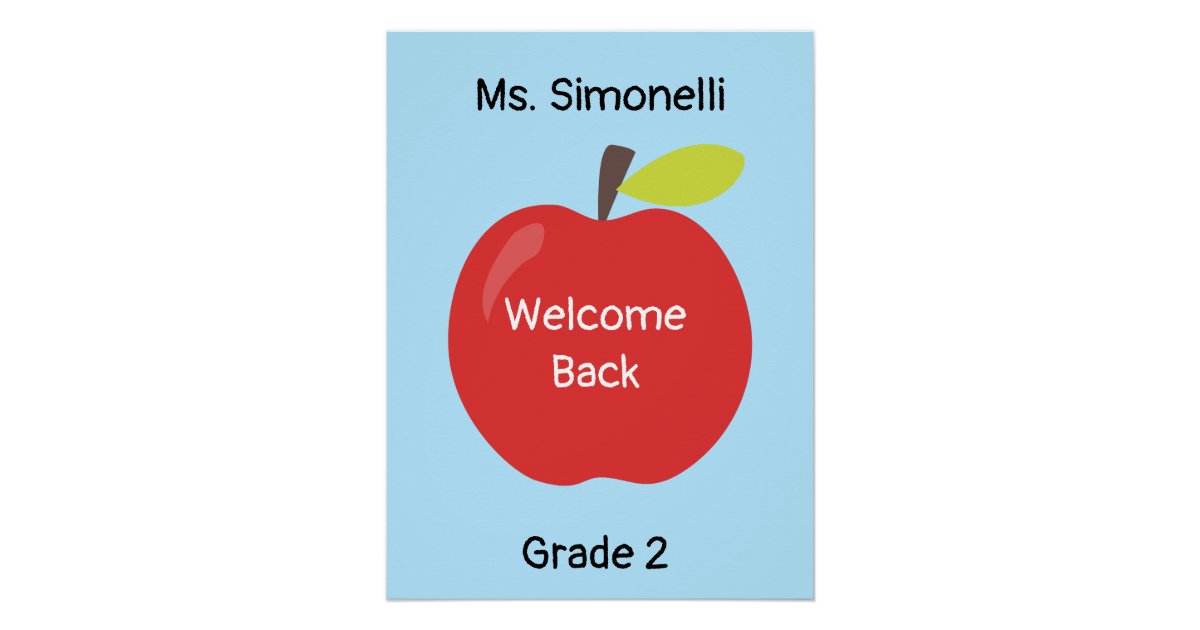 Welcome Back Red Apple with Teacher and Grade Poster | Zazzle