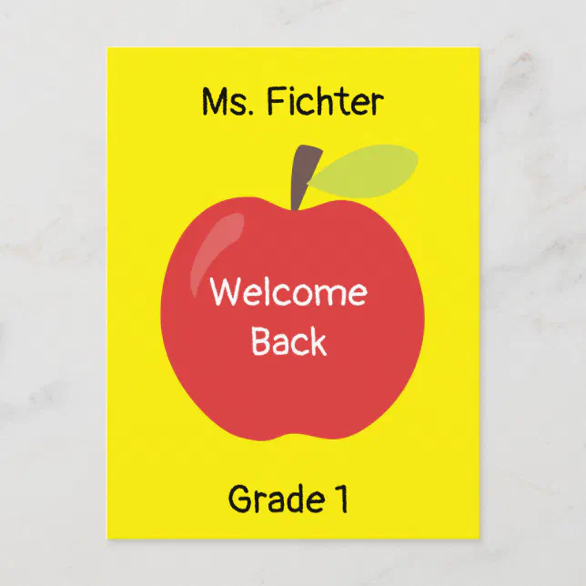 Welcome Back Red Apple with Teacher's Name Grade Postcard | Zazzle
