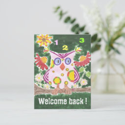 Welcome back teacher owl green postcard | Zazzle