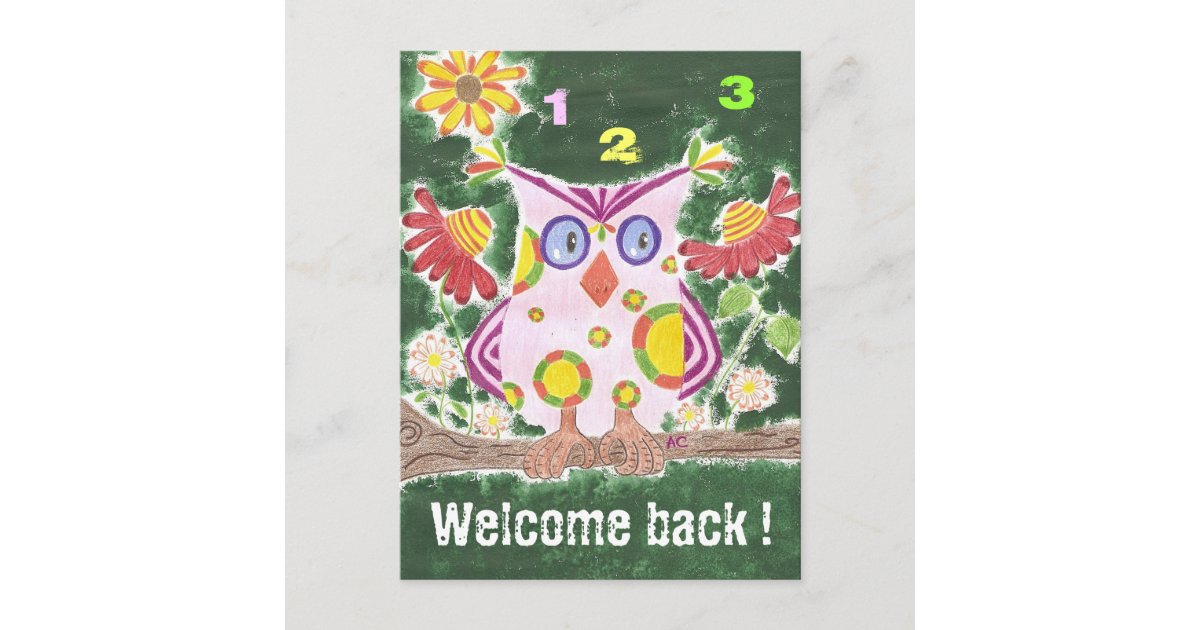 Welcome back teacher owl green postcard | Zazzle