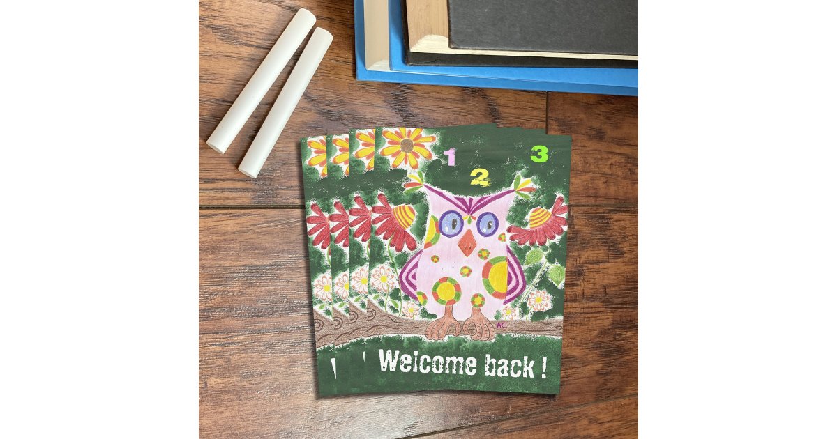 Welcome back teacher owl green postcard | Zazzle