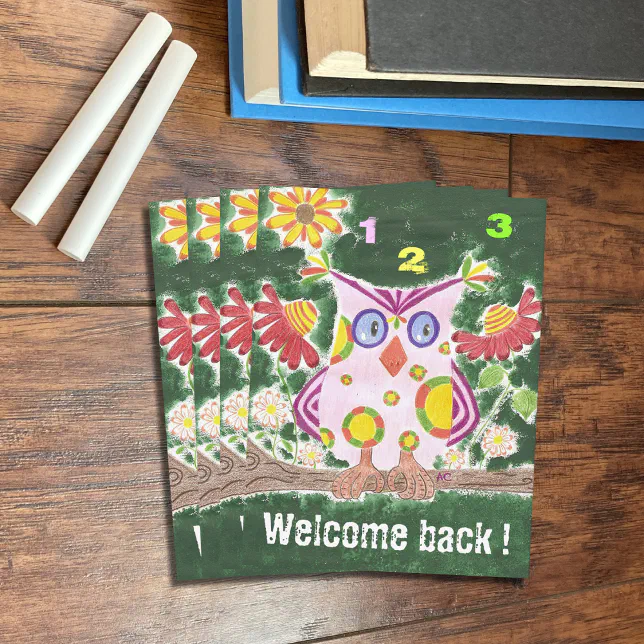 Welcome back teacher owl green postcard | Zazzle