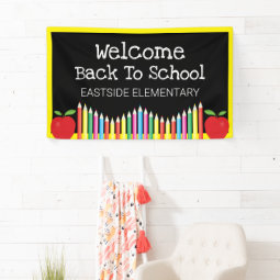 Welcome Back To School Apple Colored Pencils Banner | Zazzle