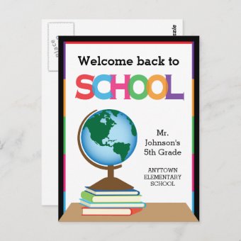 Welcome Back to School, Globe & Books Personalized Postcard | Zazzle