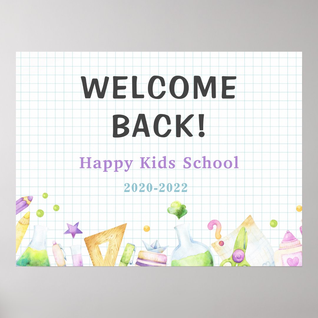 welcome back to school kindergarten kids cute poster | Zazzle