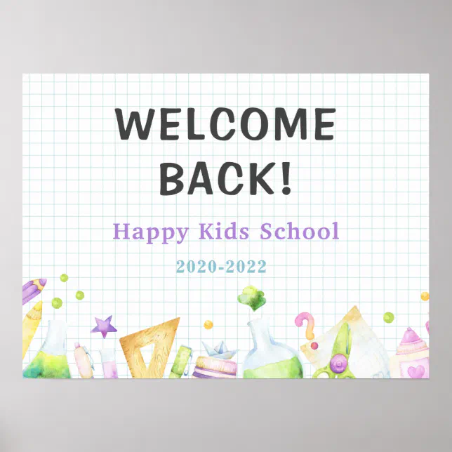 welcome back to school kindergarten kids cute poster | Zazzle
