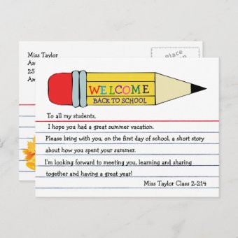 Welcome Back to School Pencil Postcard | Zazzle