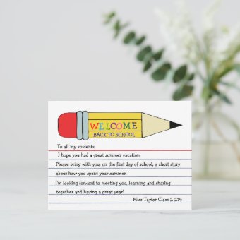 Welcome Back to School Pencil Postcard | Zazzle