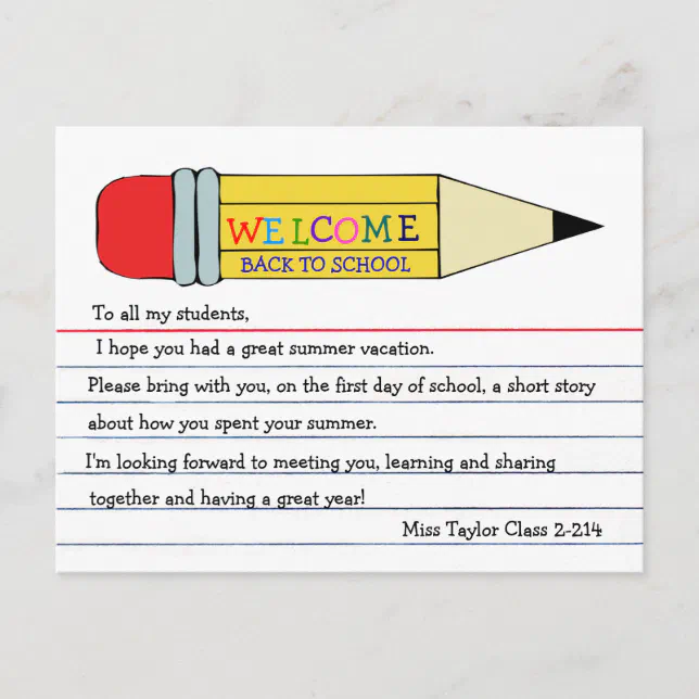 Welcome Back to School Pencil Postcard | Zazzle