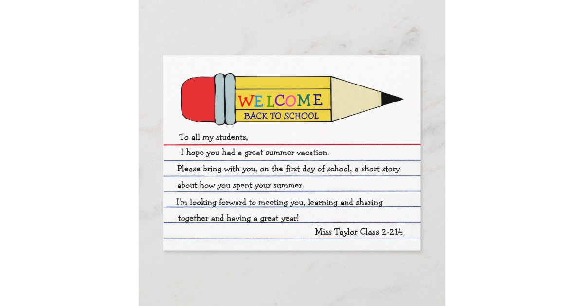 Welcome Back to School Pencil Postcard | Zazzle