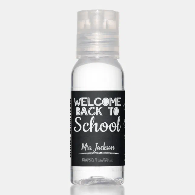 Welcome back to school students from teacher black hand sanitizer | Zazzle