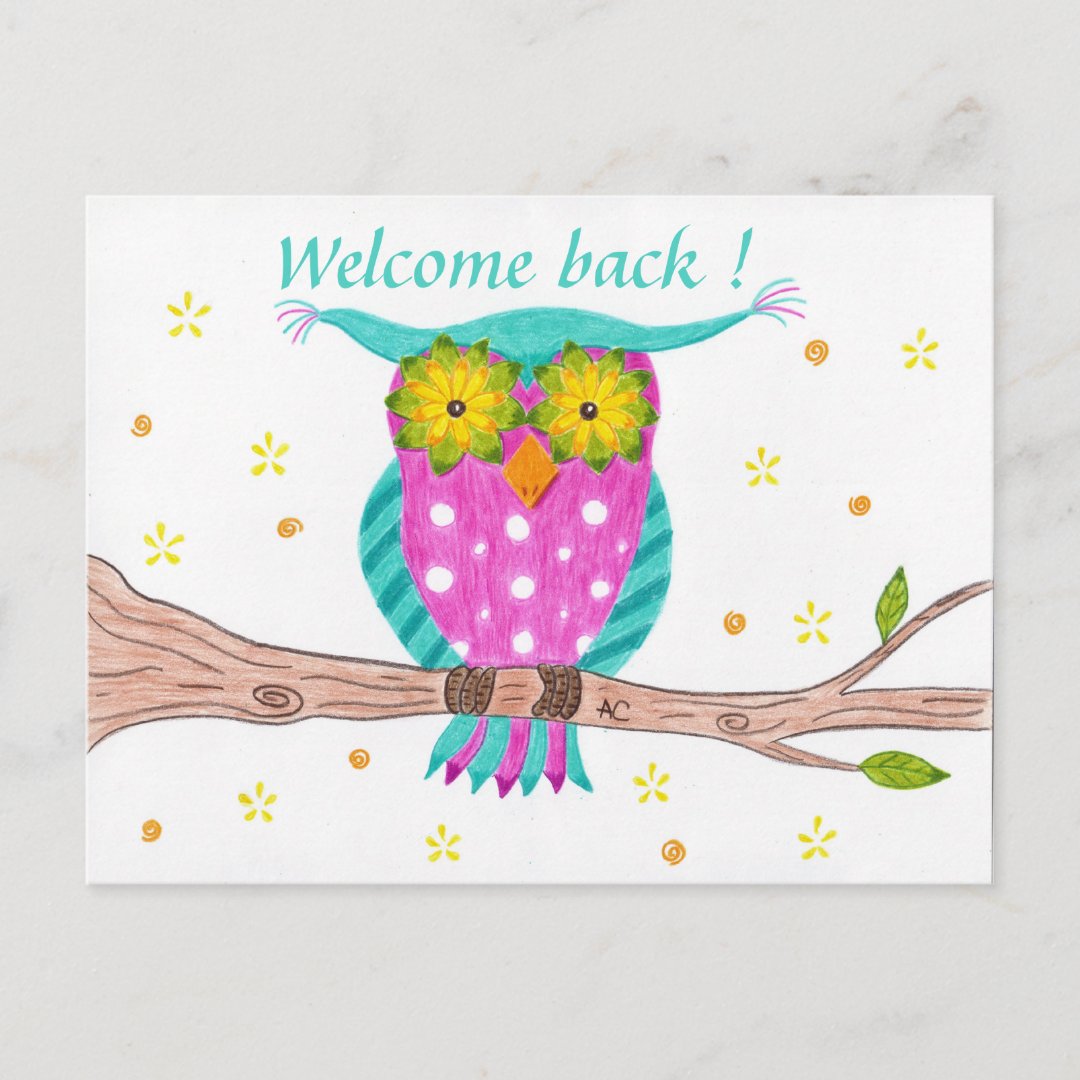 Welcome back-to-school teacher owl postcard | Zazzle
