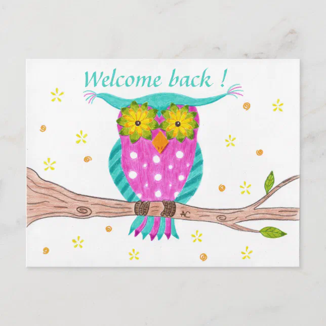 Welcome back-to-school teacher owl postcard | Zazzle