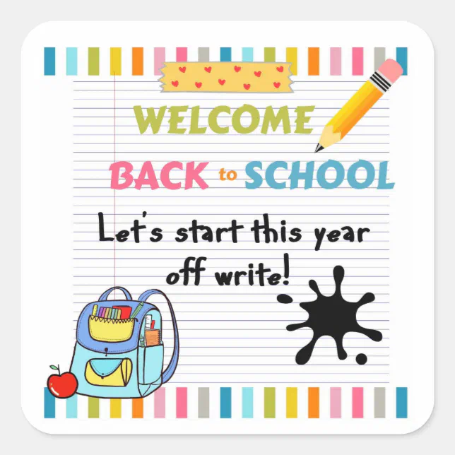 welcome back to school teacher welcome square sticker | Zazzle
