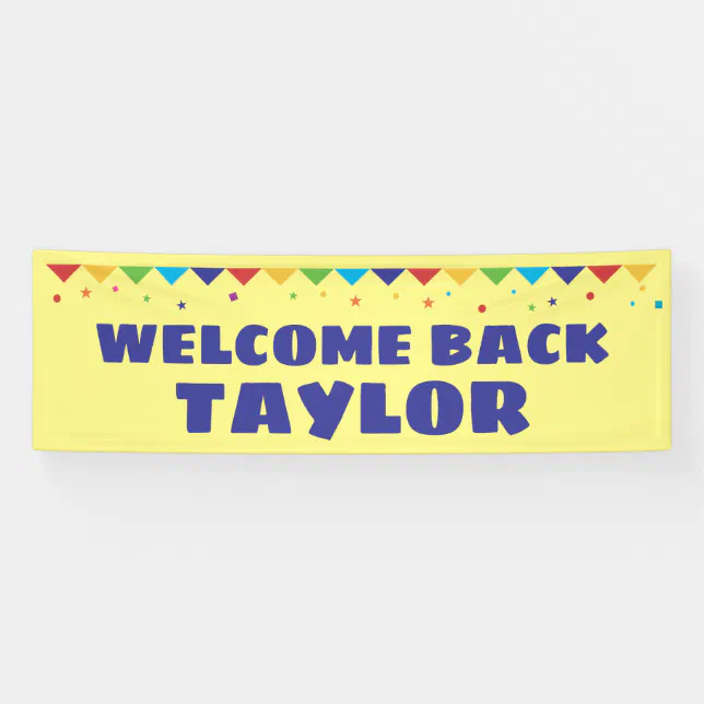 Welcome Back with name and confetti streamer Banner | Zazzle