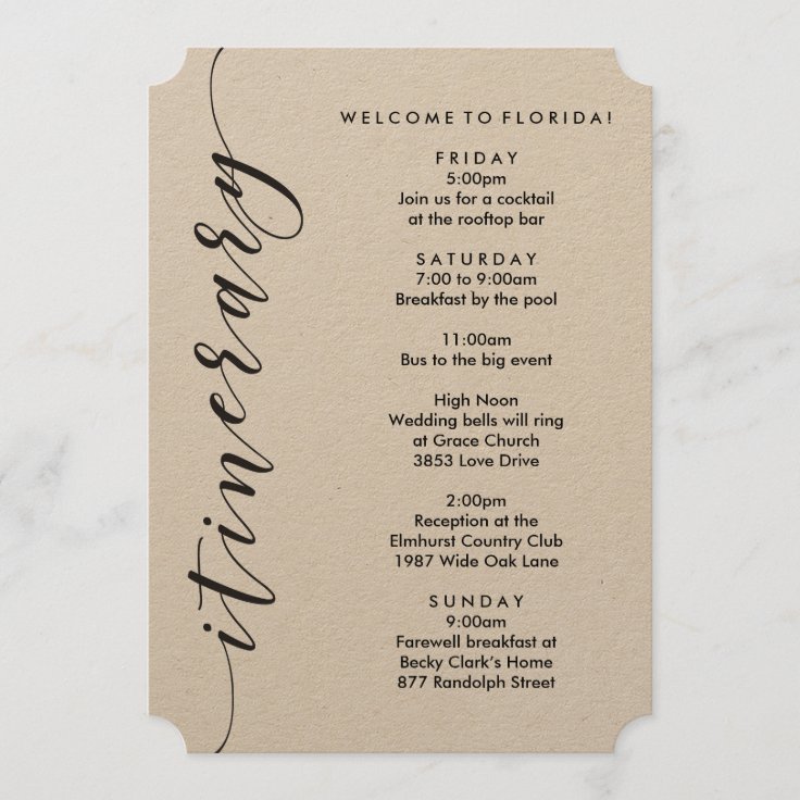 Welcome Bag Wedding Itinerary & Information Card | Zazzle