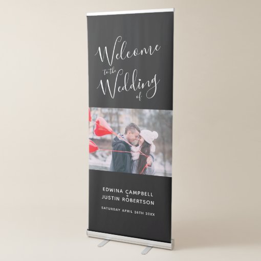 Welcome banner script personalized photo black | Zazzle