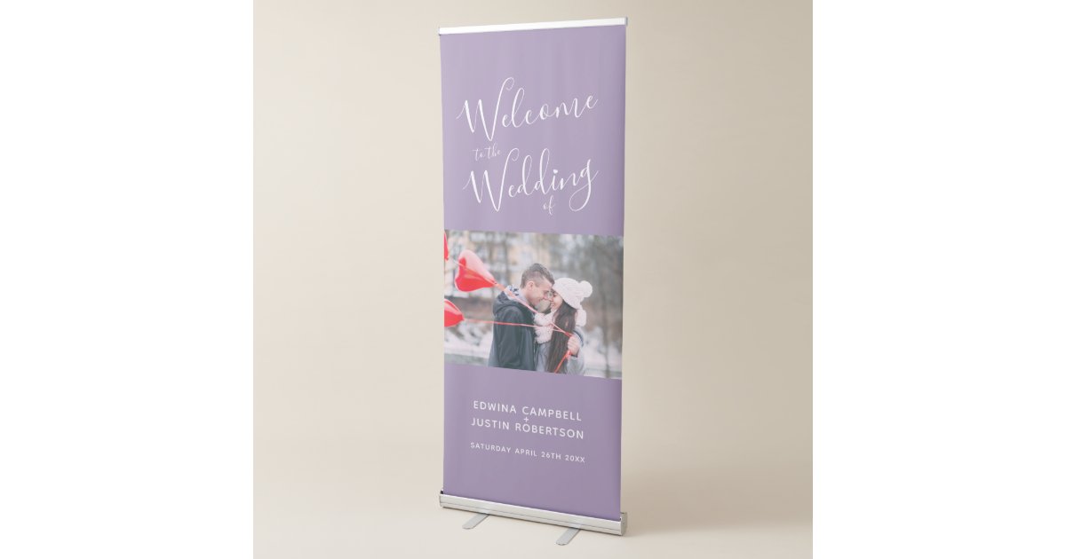 Welcome banner script personalized purple photo | Zazzle