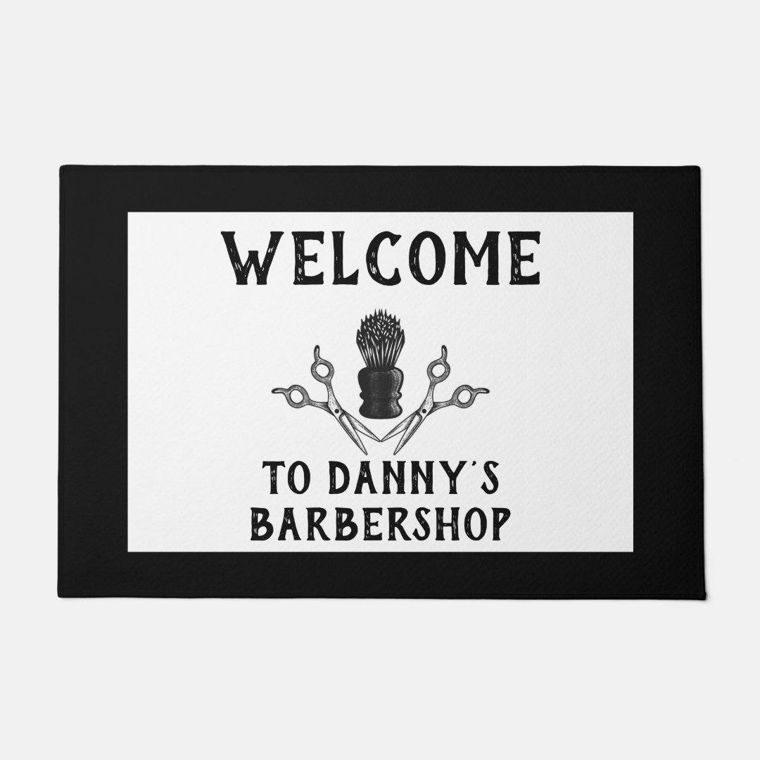 Welcome Barbershop Hair Cool Small Business Doormat | Zazzle