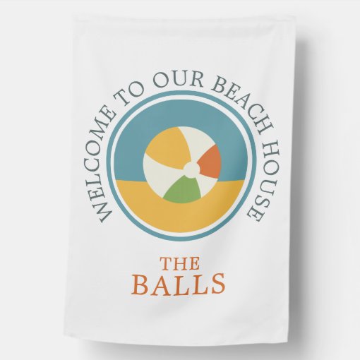 WELCOME Beach House with Beach Ball Flag | Zazzle