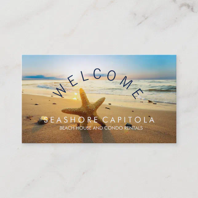 WELCOME! Beach Sunset Beach House Rentals Business Card | Zazzle