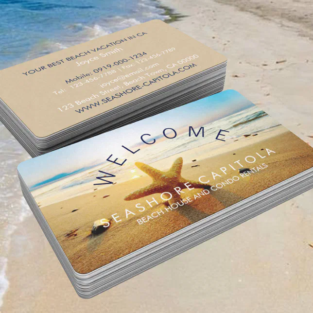 WELCOME! Beach Sunset Beach House Rentals Business Card | Zazzle