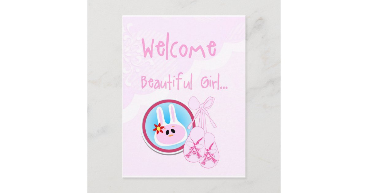Welcome Beautify Girl Pink on White Birthday Postcard | Zazzle