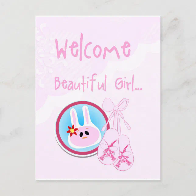 Welcome Beautify Girl Pink on White Birthday Postcard | Zazzle