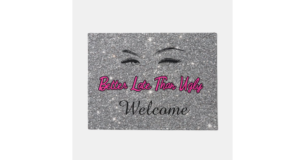 Welcome Beauty Salon Silver Pink Door Mat | Zazzle