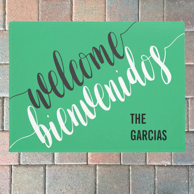 WELCOME Bienvenidos with custom name Doormat | Zazzle